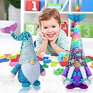 ALLYORS Sequin Summer Gnome Couple Mermaid Gnomes Beach Gnome Summer Tomte Plush Birthday Gifts Gnomes Scandinavian Decoration Shelf and Tiered Tray Decoration for Summer
