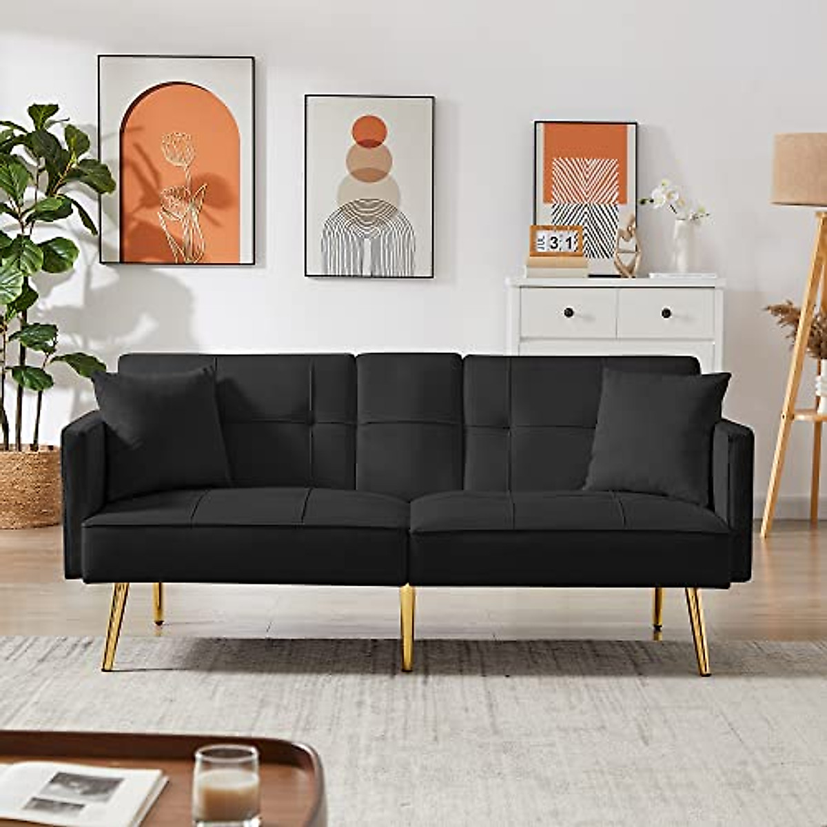Sofa Bed Sleeper Couches and Sofas with 2 Cups - 69'' Couch Recliner Convertible Sofa Modern Adjustable Velvet Futon Couches Sofas Bed for Living Room Fold Up and Down Recliner Couch