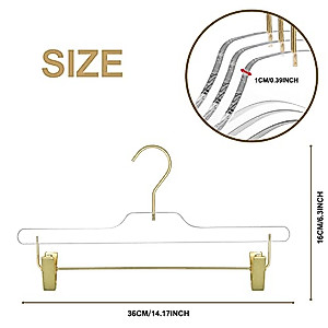Quality Lucite Acrylic Clear Skirt Pants Trousers Bottom Hangers with Adjustable Metal Clips, Made of Clear Acrylic for a Luxurious Look and Feel with Swivel Hook (Clear/Gold Hook - Pant/Skirt, 5)