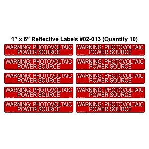 FCD Labels 02-013 Reflective Warning Photovoltaic Power Source Vinyl Label Pack (Pack of 10)