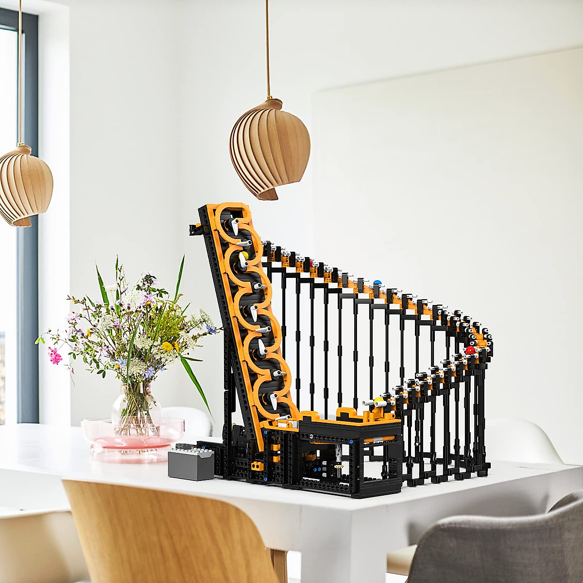 JMBricklayer Electric Marble Run Building Kits with Motor, Harp Track Great Ball Contraption Roller Coaster Building Sets, Art Dynamic Display Model Office Room Decor, Creative Gifts Toys(1508 Pieces)