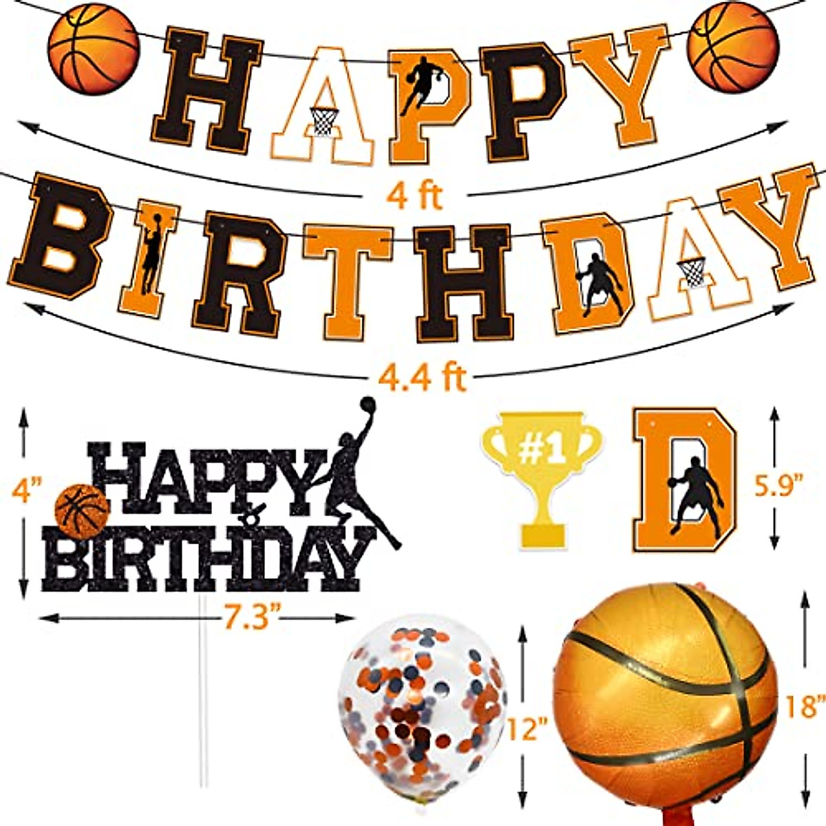 Basketball Birthday Party Decorations Supplies for Boys - Sports Basketball Theme Happy Birthday Banner Cake Topper Balloons Party Pack- Game Day Themed Birthday Baby Shower Photo Props Party Supplies
