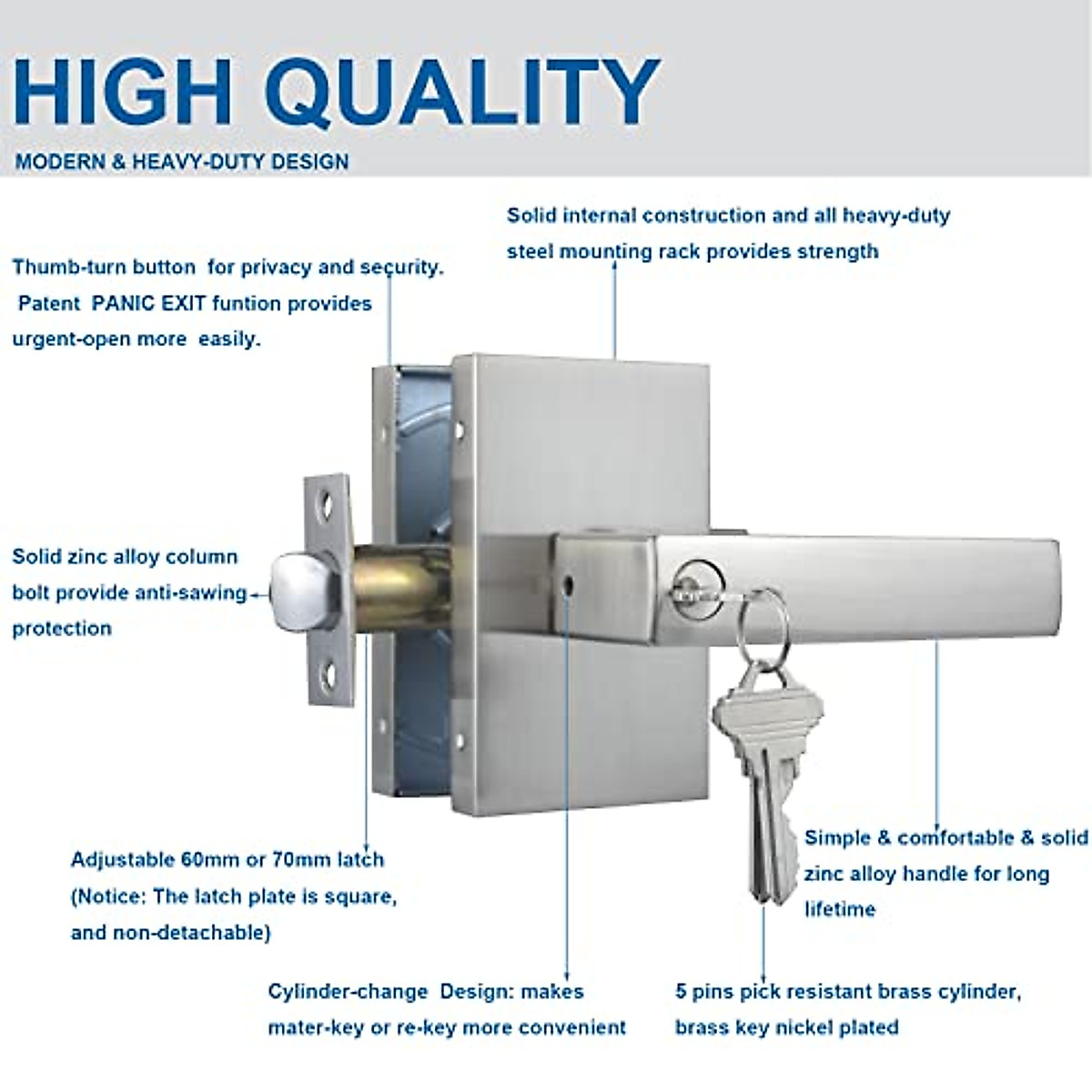 Comfhouse Rectangle Rose Straight Entry Door Lever, Keyed-Alike Entrance Door Lock, Interior Exterior Door Lever Door Handle with Lock, Front Entry Door Lever Door Lock with Lock, Satin Nickel