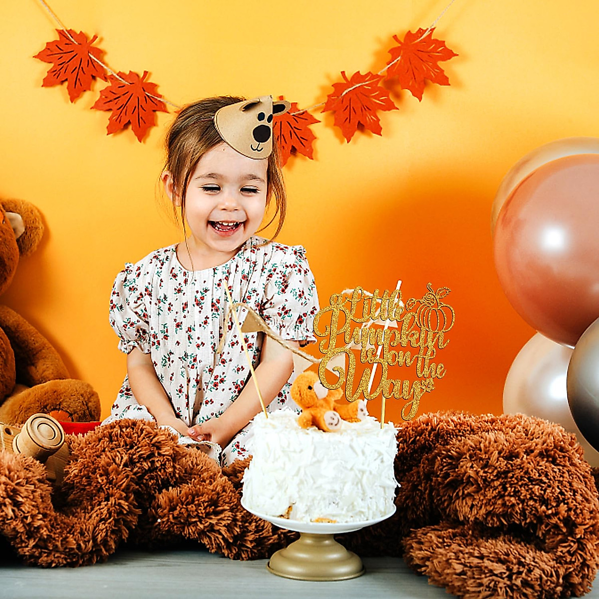 A Little Pumpkin is On The Way Cake Topper, Welcome Little Pumpkin Cake Decor, Fall Autumn Baby Shower/Halloween Thanksgiving Baby Gender Reveal Party Decorations Supplies, Gold Glitter