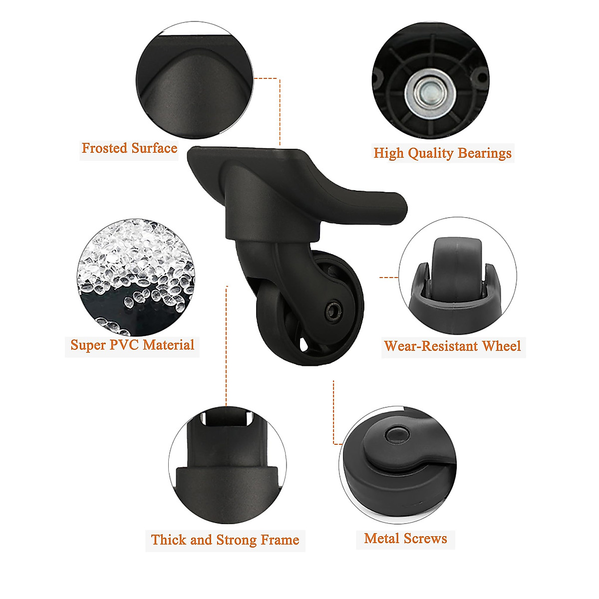 TarppedRock Replacement Luggage Wheels for Suitcases, Set of 2, Luggage Wheels Replacement Left & Right Spinner Wheels for Suitcase Travel Customs Case (TR149R - 2 Pcs)