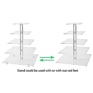 Jusalpha 5 Tier Square Cupcake Stand - Premium Cupcake Holder - Acrylic Cupcake Tower - Ideal for Weddings Birthday Parties, Candy Bar Decor 5SF-S (LED Light Option: Battery)…
