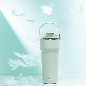 Zak Designs Harmony 2-in-1 Coffee Tumbler for Travel or At Home, 30oz Recycled Stainless Steel is Leak-Proof When Closed and Vacuum Insulated with Handle (Icicle Mint Green)