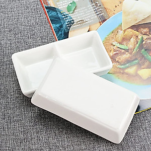 1PC White Ceramic Serving Platter Rectangular 2 Compartment Appetizer Serving Tray Divided Spices Vinegar Nuts Sauce Dishes for Home Kitchen Restaurant