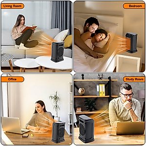 Space Heater with Remote, Thermostat Portable Heater, 1500W PTC Ceramic Heater for Office Home Garage, Fast Heating Oscillating Heater, 12h Timer with Four Modes, Tip-Over and Overheating Protection