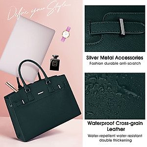 Laptop Bag for Women 15.6 Inch Waterproof Leather Tote Bag Lightweight Business Office Work Bag Large Capacity Professional Briefcase Computer Tote Bag Fashion Handbag Shoulder Bag Dark Green