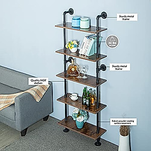 ZIOTHUM 5 Tier 67inch Industrial Pipe Shelving, Shelves Shelf Rustic Tier Black in