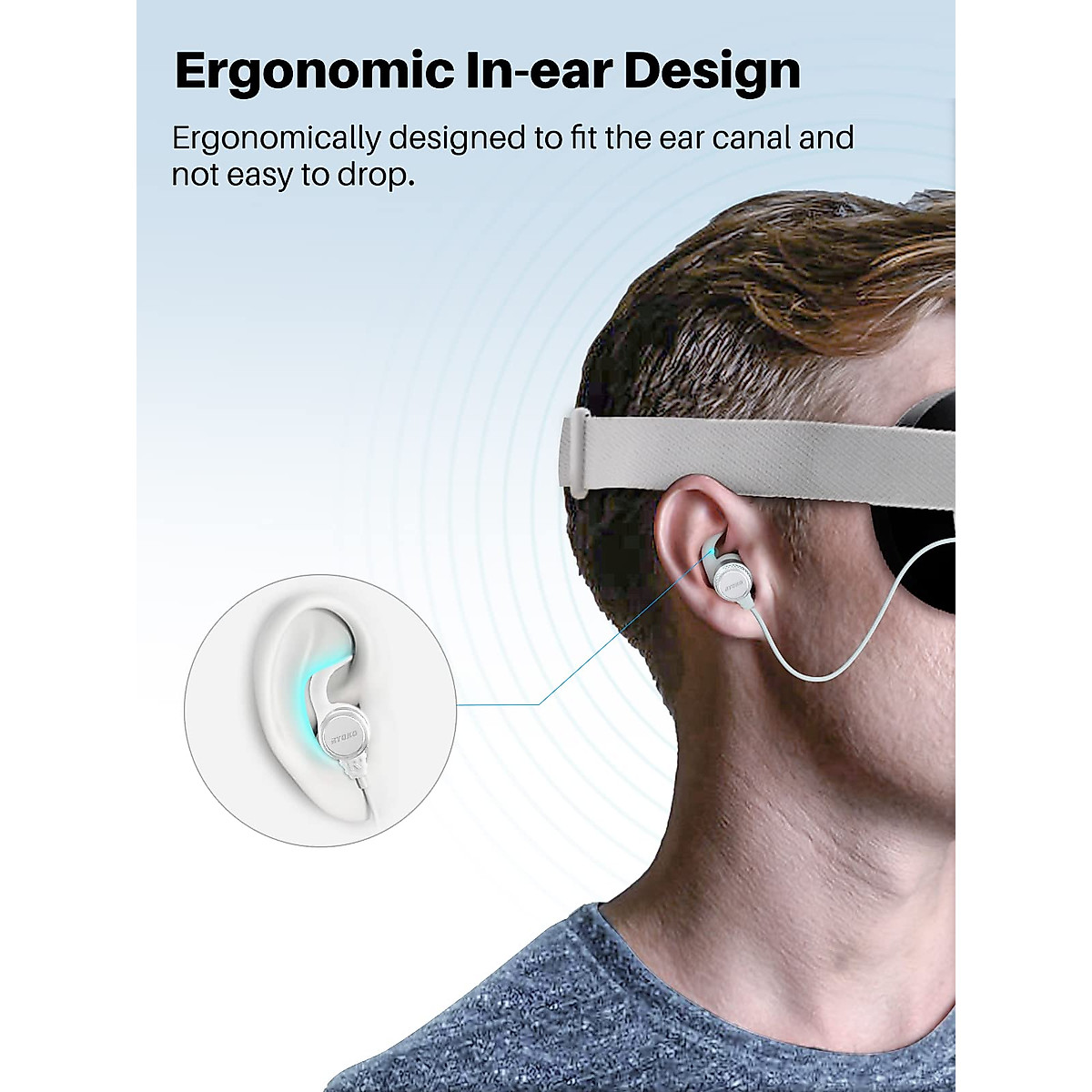 Ryoko VR Gaming Earphones for Meta Quest 2 Headset and PlayStation VR2, 3D 360° Surround in-Ear Headphones, Low Latency, Custom Length Cables, with 3 Sizes of Ergonomic Ear caps