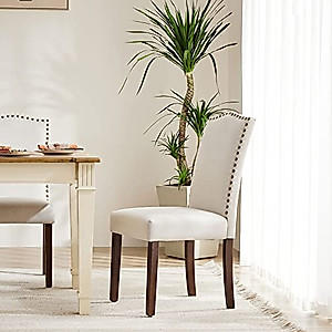 Sweetcrispy Dining Chairs Set of 6, Kitchen Chairs, Modern Upholstered Fabric Dining Room Chair with Nailhead Back and Wood Legs