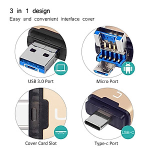 128GB 3in1 USB Flash Drive for Android Phone (Both Micro and Type-C),USB 3.0 3-in-1 128GB Photo Stick for Samsung Galaxy Note 10, S10,Note 9, S9, S8,S7,S6,S5, Google Pixel USB Drive