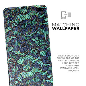 DesignSkinz Blue & Teal Lace Texture Protective Vinyl Decal Wrap Skin Cover Compatible with The Samsung Galaxy S20 (Screen Trim & Back Glass Skin)