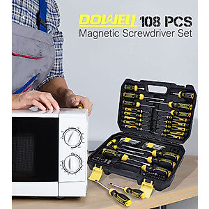 DOWELL Magnetic Screwdriver Set Slotted/Phillips/Torx 108-Piece Stubby Screwdriver Mini Precision Screwdriver Bits Set Hex Key Set Magnetizer Tool Kit for Repair Craft