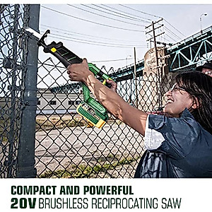 POPOMAN Cordless Brushless Reciprocating Saw, with 20V 4.0Ah Battery, 1-1/8"(28mm) Stroke Length, 0-2500 SPM Variable Speed, 2 Blades for Metal & Wood Cutting, Tree Trimming- MTW200B