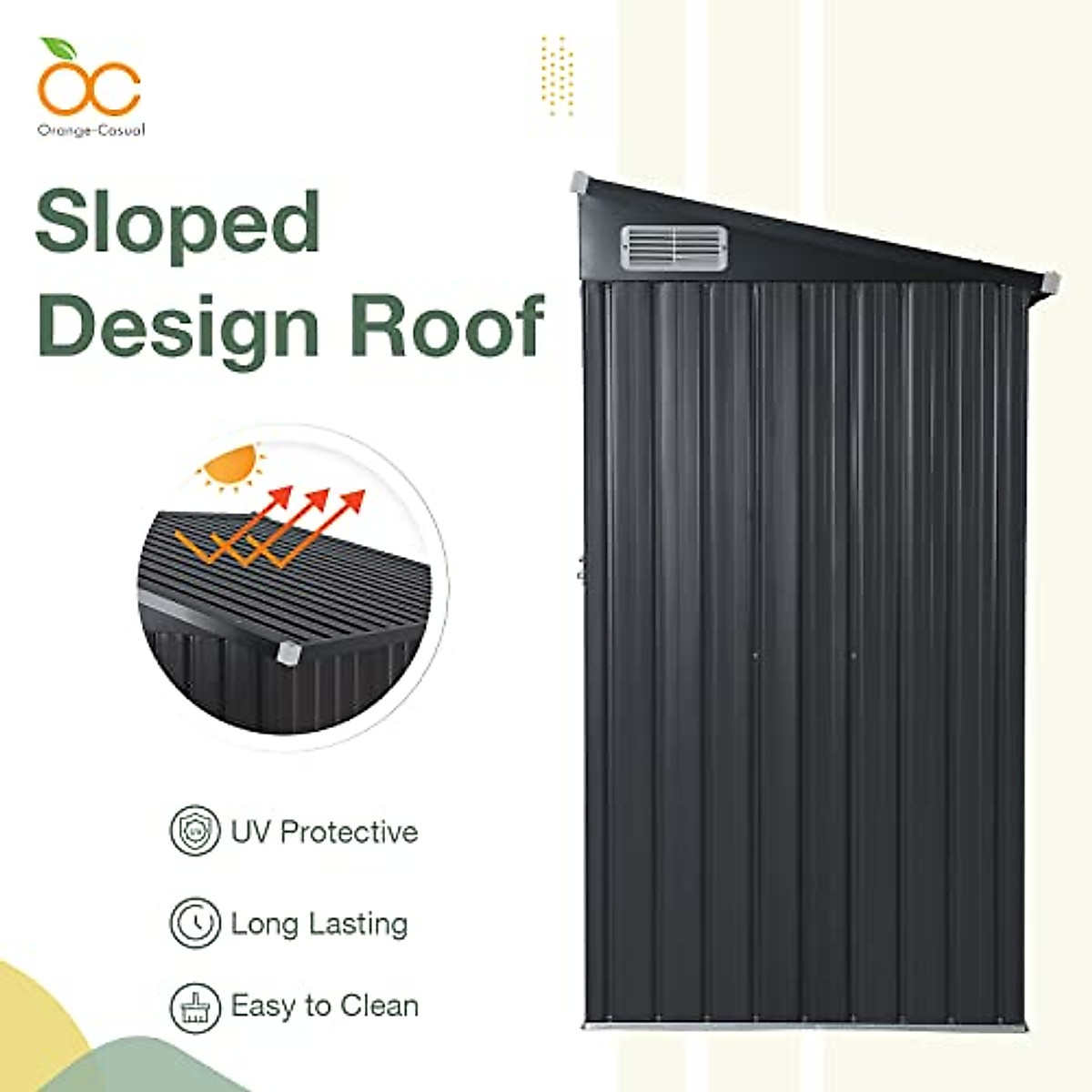 OC Orange-Casual 5 x 3 FT Storage Shed, Outdoor Galvanized Steel Shed, Outside Garden Tool Storage House with Lockable Door for Patio, Backyard, Lawn Mower, Black