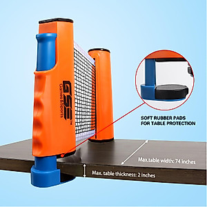 GSE Ping Pong Paddle Set, Portable Table Tennis Set with Retractable Ping Pong Net & Post, 2 Paddles & 3 Ping Pong Balls, Anywhere to-Go Ping Pong Game Set for Any Tables(Orange)