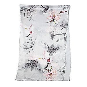 Women's Pure Mulberry Silk Scarf Floral Print Satin Long Scarf Wrap Shawl (xtrm02)