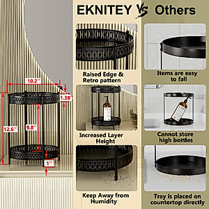 EKNITEY Bathroom Tray Organizer Counter - 2 Tier Countertop Organizers for Makeup Vanity Skincare Perfume Cosmetics (Black)