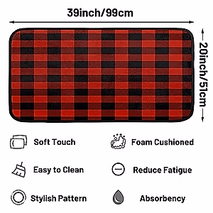 KOBLEN Red Plaid Pattern Kitchen Rugs Non Slip Washable Absorbent Kitchen Mats 20x39 inch Cushioned Anti Fatigue Kitchen Floor Mats for in Front of Sink