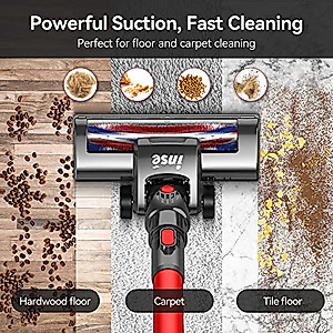 INSE Cordless Vacuum Cleaner, 6-in-1 Powerful Stick Vacuum, Rechargeable Vacuum Cleaner with 2200m-A-h Battery Up to 45 Mins Runtime, Lightweight Handheld Vacuum for Home Hard Floor Carpet Pet Hair