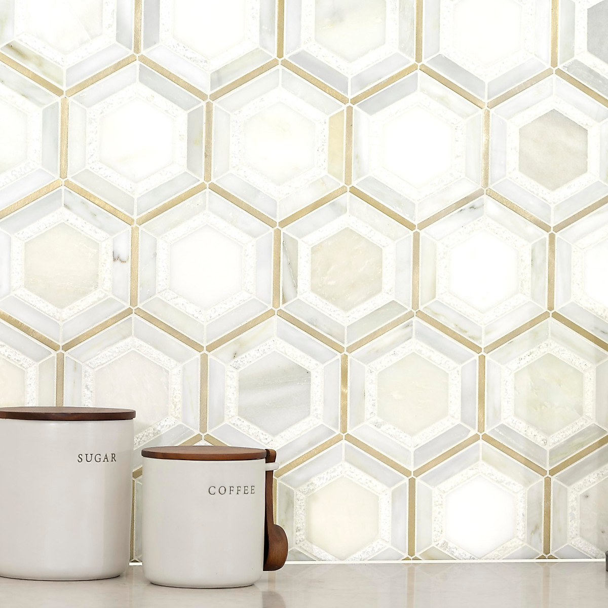 MSI Medici Gold Pattern 12.44 in. x 10.83 Marble Mesh-Mounted Mosaic Wall Bathroom, Floor, Kitchen Backsplash and Countertop Tile Geometric, Gray, White,