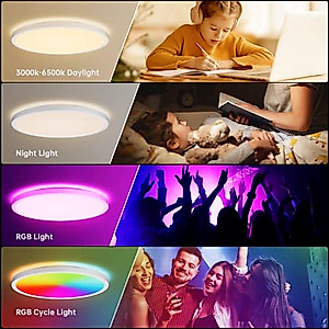 BLNAN RGB LED Flush Mount Ceiling Light, 12Inch 24W Dimmable 3000K-6500K Color Changing Light Fixture with Remote Control, Round Ultra Thin Low Profile Hardwired Lamp for Bedroom Kid Room Party