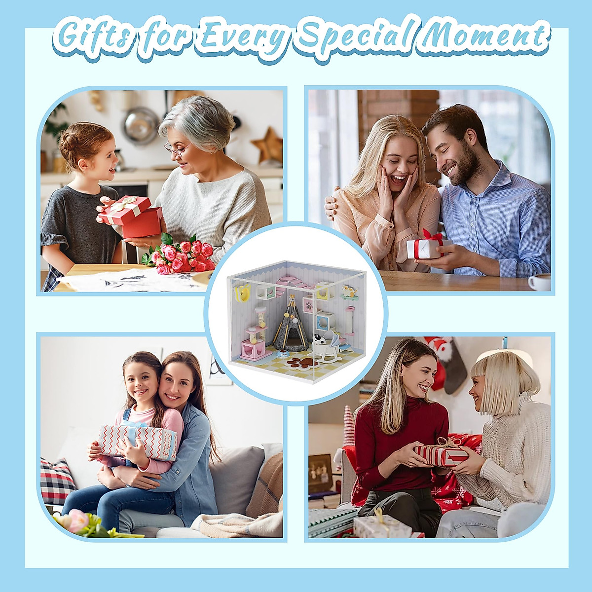 Kisoy Dollhouse Miniature with Furniture Kit, DIY 3D Wooden DIY House Kit A Corner of a Small Apartment Style with Dust Cover & LED,Handmade Tiny House Toys for Kids Adults Gift (Pet Room)