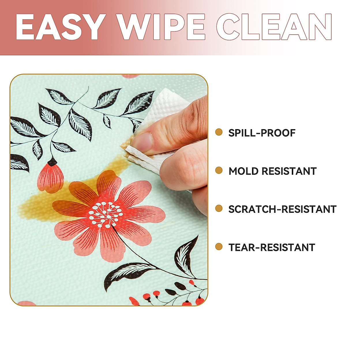 RAY STAR Shelf Liner, 12 Inch x 10 Feet Non Adhesive White Daisy Red Floral Cabinet Liner for Pantry Drawer Vanity, Strong Grip Non Slip Waterproof, Shelf Liners for Kitchen Cabinets