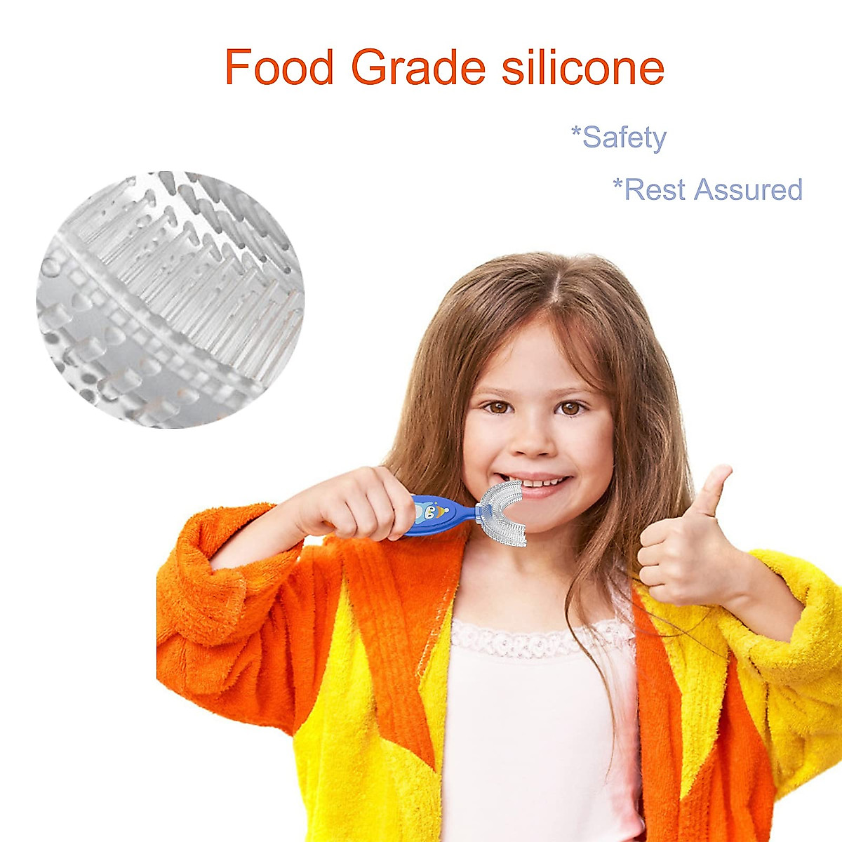 2Pcs Kids U- Shaped Toothbrush Food Grade Soft Silicone Brush Head Manual U-Type Toothbrush 360° Teeth Cleaning Brush Oral Training Toothbrush for Kids Ages 2-6 (Blue, Penguin)