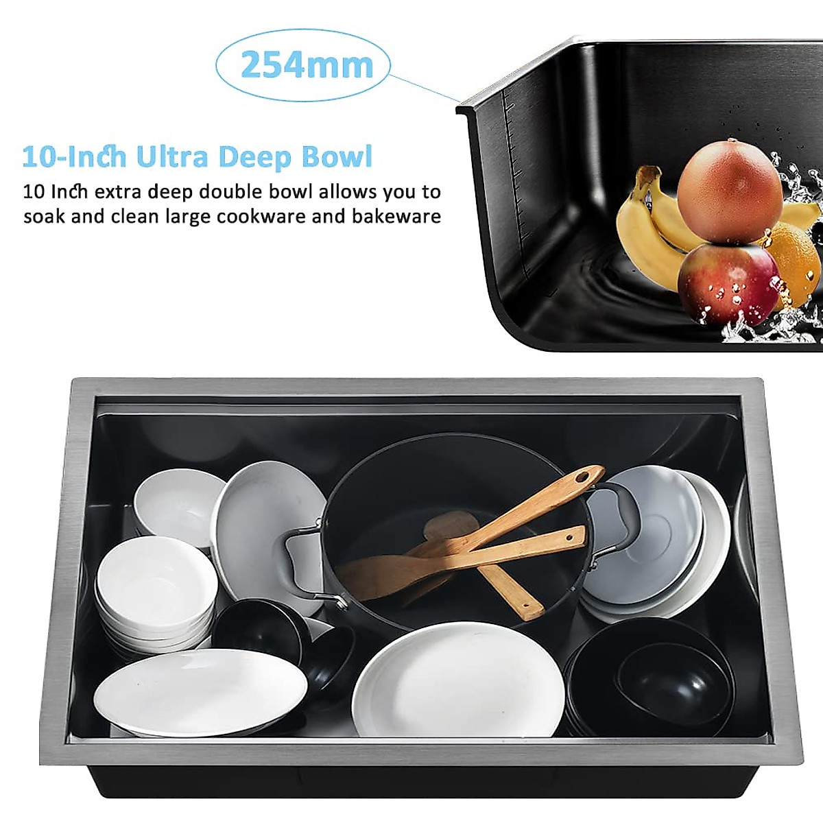 33 Inch Black Undermount Kitchen Sink Workstation-Bokaiya 33x19 Kitchen Sink Undermount 16 Gauge Deep Stainless Steel Single Bowl Undermount Workstation Sink with Cutting Board