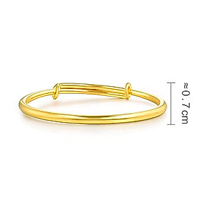 CHOW SANG SANG 999.9 24K Solid Gold Price-by-Weight 12.72g Gold Glossy Finish, Delicate Hoop Bangle for Tiny Size 84767K | Adjustable Size