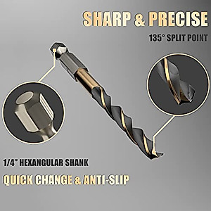 Hex Shank Cobalt Metric Drill Bit Set 15 PCS (1.5mm-8mm), Quick Change High Speed Steel Impact Driver Hex Drill bits for Metal, Steel, Wood, Plastic, Aluminum Alloy