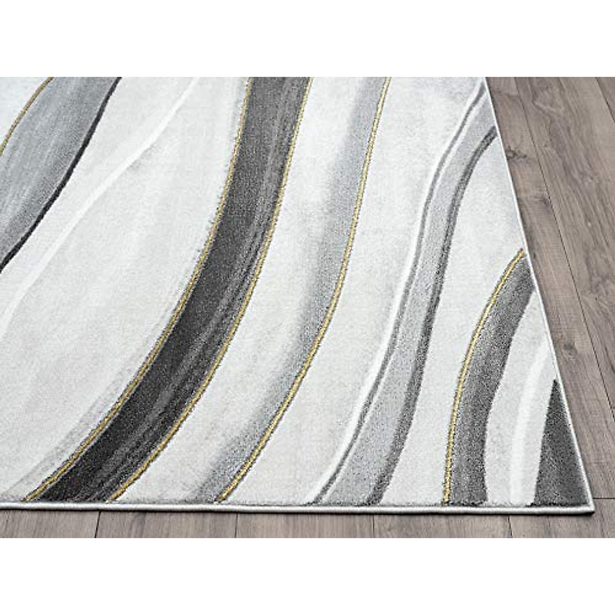 Abani Grey & White Rugs Modern Linear Design Bedroom Rug, Contemporary Line Art 5'3" X 7'6" (5x8) Non-Shed Area Rug