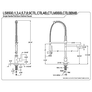 Kingston Brass LS8500CTL Continental Pre-Rinse Kitchen Faucet, Matte Black