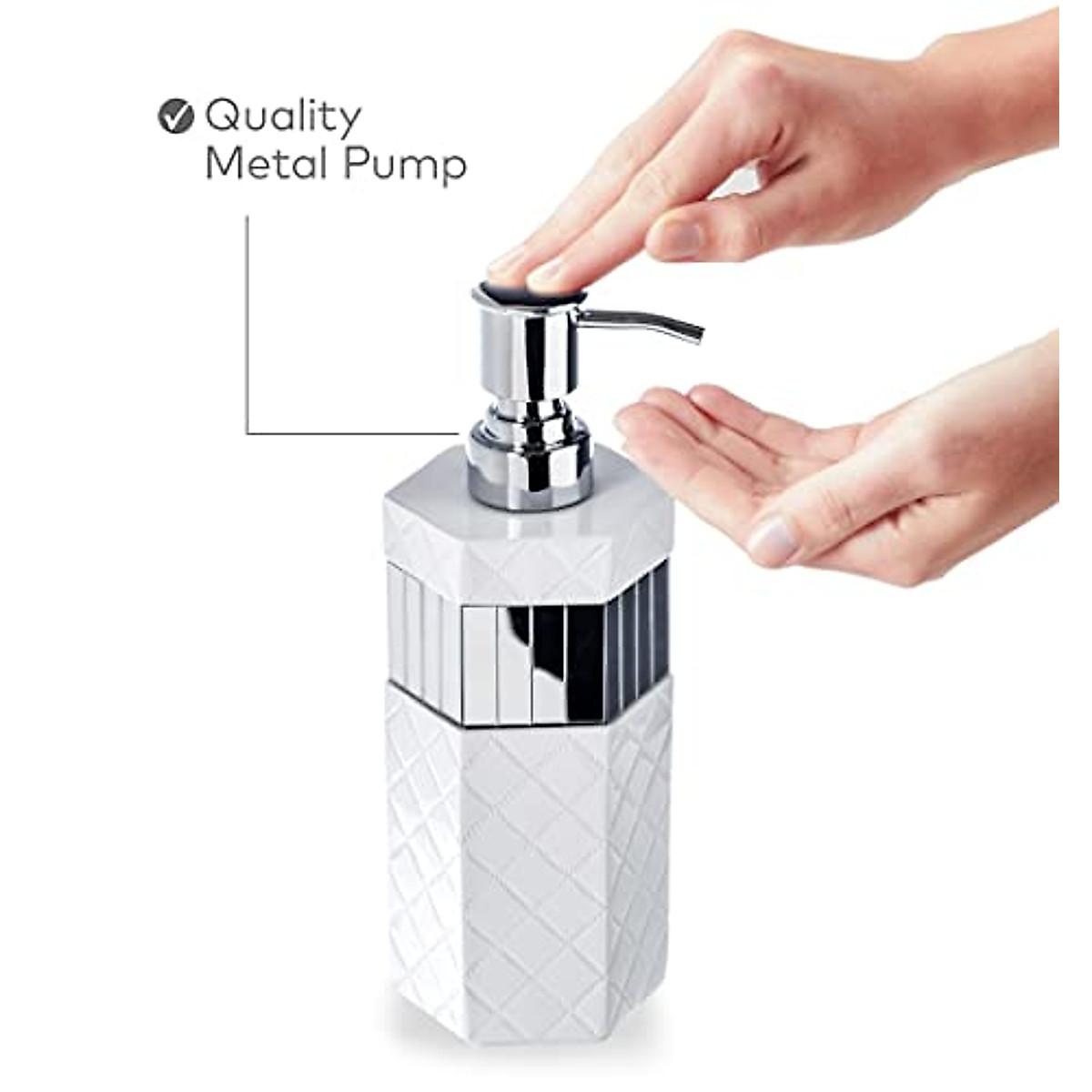 Creative Scents White Bathroom Accessories Set - Decorative 6 Piece Bathroom Accessory Set Features: Trash Can, Tissue Cover, Soap Dispenser, Toothbrush Holder, Tumbler & Soap Dish (Quilted Mirror)