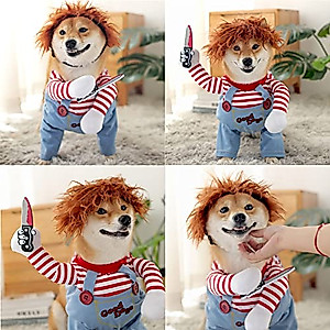 Pet Deadly Doll Dog Costume, Novelty Dog Cosplay Funny Halloween Costumes, Cute Dog Clothes for Small Medium and Large Dogs Cats Puppy, Party Dress Up Cool Dog Outfit Scary and Spooky Apparel