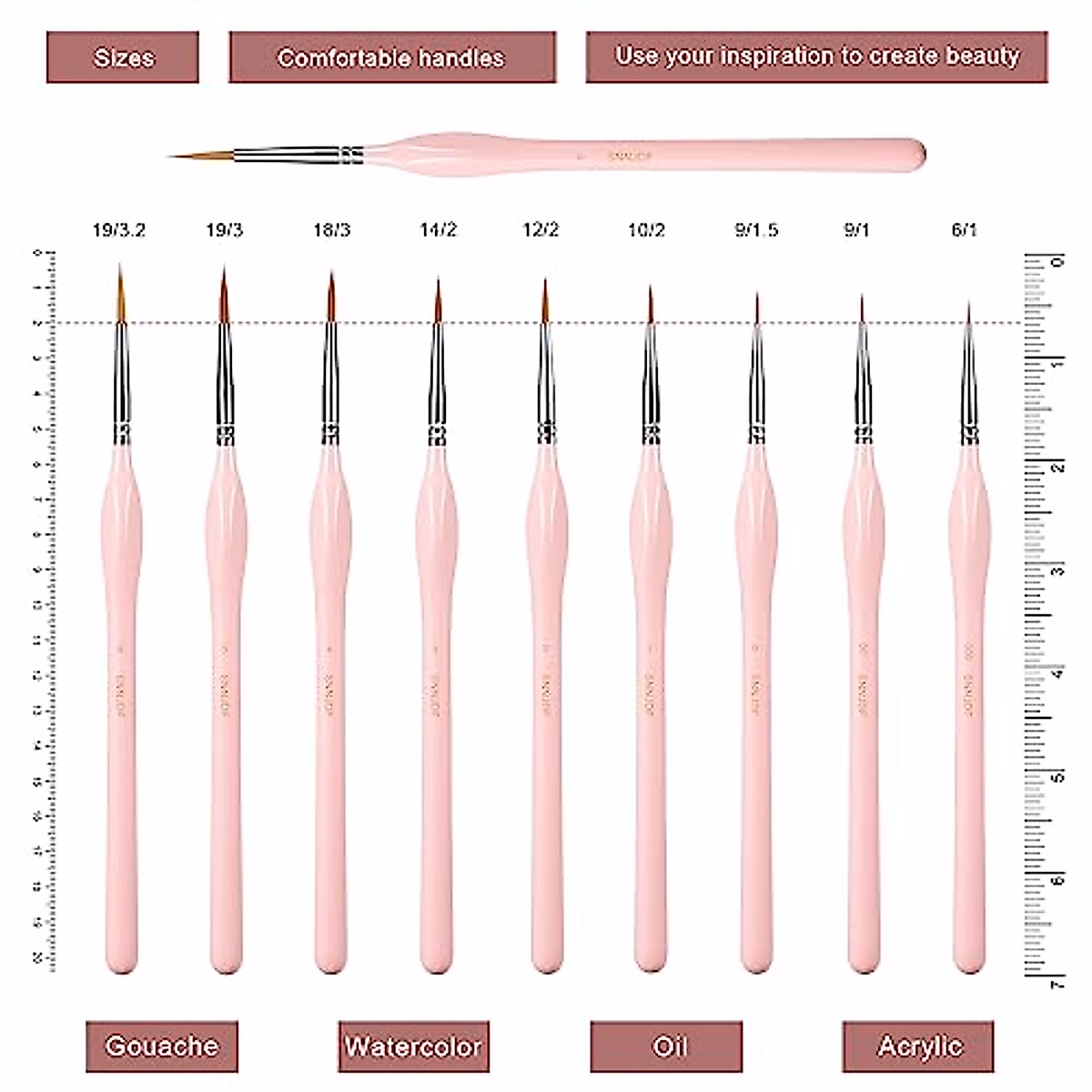 Fine Detail Brush Professional Grade and High-Density Non Slip Acrylic Tranquil-Azure Handle,9 Pack,Miniature,Model Painting,Watercolor,Oil,Warhammer 40k(Random delivery of red and Green Color)