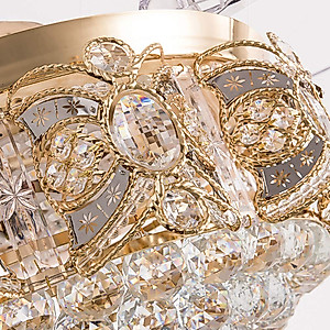 KPIBEST 42 Inch Crystal Ceiling Fan with Lights and Remote Control 3 Speed, Modern Luxury Retractable Chandelier Ceiling Fan with 3 Lights Level Silent Fans Fit for Living/Dining Room Bedroom