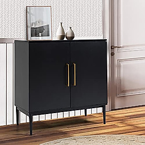 KFO Storage Cabinet with Doors, Black Accent Cabinet, Modern Free Standing Cabinet, Black Sideboard with Metal Base for Bedroom, Living Room, Kitchen and Office