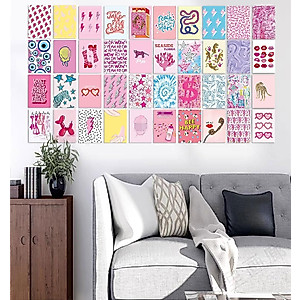 YZEASYPINK 120 Pcs Preppy Wall Collage Kit Aesthetic Pictures,Trendy Pink Photo Collage Kit,Preppy Room Decor Aesthetic,Preppy Things for Teen Girls,Cute Posters for posters for room aesthetic