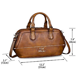 Genuine Leather Bags for Women Top Handle Handmade Handbag Vintage Style Crossbody Purses (Brown)