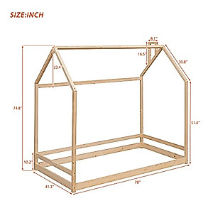 Bellemave Toddlers House Beds Twin Montessori Bed for Kids Wood Floor Bed Frame Bedroom Furniture for Girls Boys, Natural