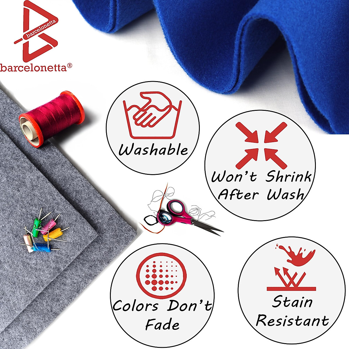 Barcelonetta | Felt Fabric | 72" Wide | 1.6mm Thick | Acrylic & Soft | Felt by The Yard | Felt for DIY Crafts, Projects, Sewing (White, 2 Yard)