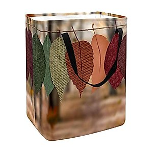 Leaves Hang on Rope Print Collapsible Laundry Hamper, 60L Waterproof Laundry Baskets Washing Bin Clothes Toys Storage for Dorm Bathroom Bedroom