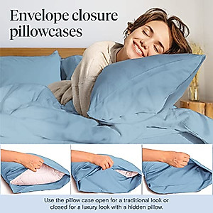 LuxClub 6 PC Sheet Set Bed Sheets Deep Pockets 18" Eco Friendly Wrinkle Free Sheets Machine Washable Hotel Bedding Silky Soft - Denim Queen