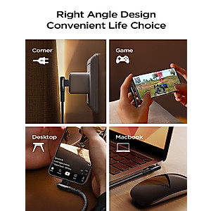 AINOPE USB C to USB C Cable 100W Durable iPhone 16 Charger Cord Right Angle, USBC to USBC Cable Cord Fast Charging Fit iPhone 16 Pro Max Plus MacBook/iPad Pro/Samsung-2 Pack 6.6FT Black