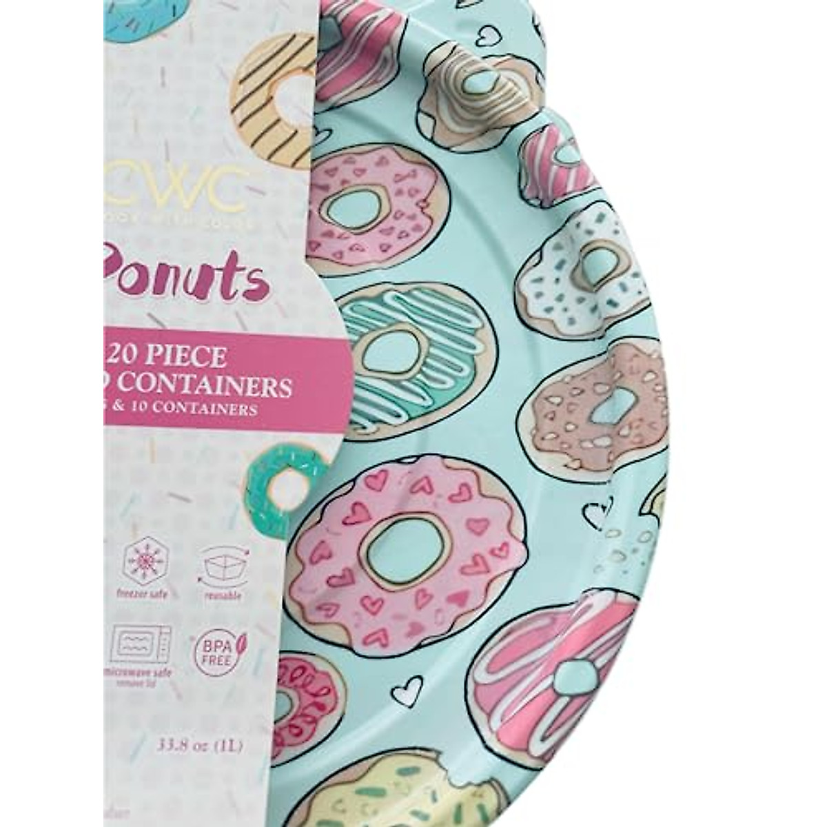 COOK WITH COLOR 20 Piece Round Plastic food containers. 10 Lids & 10 containers ROUND (DONUTS)